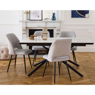 Best Mobilier Bestmobilier - Sullana - ausziehbarer esstisch - marmoreffekt - 160 bis 200 cm - schwarz / wei&szlig;
