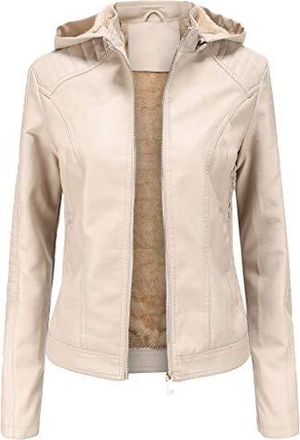 Dissa Veste Blouson d&eacute;contract&eacute;e Simili Cuir Synth&eacute;tique Court Femme Blouson &Agrave; capuche Coupe Ajust&eacute;e fermeture &eacute;clair Automne et hiver,40,P6677