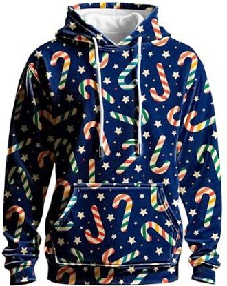 Generic Sweat à capuche de Noël pour homme avec imprimé 3D flocon de neige - Pull amusant à manches longues - Pull de Noël fantaisie - Couleur unie - Sweat à 