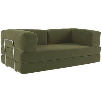 Sweeek 3-Sitzer-Schlafsofa im Vintage-Stil aus Cord mit verchromtem Au&szlig;engestell, Cord, Khaki