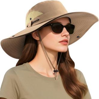 Dreshow Chapeau de Soleil Femme lextérieur UV Protection Chapeau dété à Large Bord Bonnet Pliable en Maille Plage Pêche Seau Casquette