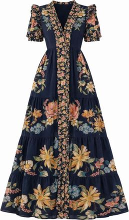 Farm Rio Farm Rio, Femme, Robes, Bleu, Taille: 40 FR Maira Floral Maxi Dress