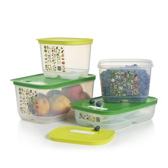 Tupperware Brand FridgeSmart Starter-Set - 4 Behälter zur Aufbewahrung und Verlängerung der Haltbarkeit von Produkten + Deckel - spülmaschinenfest und BPA-frei