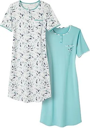 Damart Lot de 2 Chemises de Nuit Jersey Pur Coton peigné Femme Bleu Imprimé Taille 54-56 (XXL)