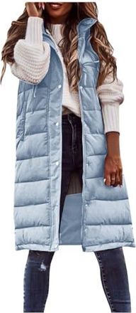 Generic 2026 Vestes pour femmes Mode Casual Veste rembourr&eacute;e Couleur unie Capuche Slim Gilet Temp&eacute;rament sans manches Cardigan Long Manteau, bleu, XXL