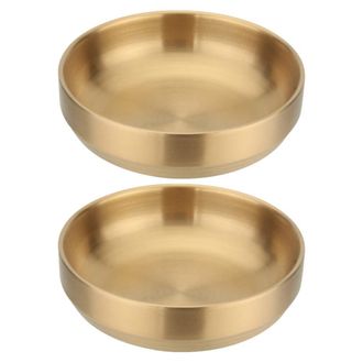 Amosfun 2 x Edelstahl-Saucenschalen, runde W&uuml;rzschalen, Dipp-Schalen, Sushi-Auflauff&ouml;rmchen, Untertassen, kleine Vorspeisen, goldfarben