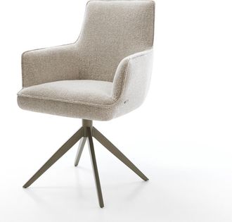 DELIFE Drehstuhl Heira-Flex mit Armlehnen Webstoff Soft Beige Kreuzgestell breit Effektfinish Titan 360&deg; drehbar Wippfunktion Taschenfederkern, Esszimmerst&uuml;h