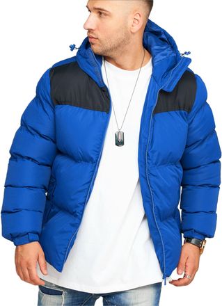 Behype. Herren warme Winterjacke mit Kapuze Steppjacke Puffer-Jacke J14 (DE/NL/SE/PL, Alphanumerisch, XXL, Regular, Regular, Panel-Royal)