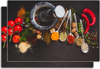 Wallario 2er Set Fr&uuml;hst&uuml;cksbrettchen aus Glas, Glasunterlage, Glasbrettchen M&ouml;rser mit Kr&auml;utern und Gew&uuml;rzen, Gr&ouml;&szlig;e 30 x 20 cm, Sicherheitsglas