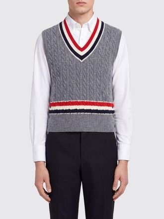 Thom Browne Gilet en maille de laine m&eacute;rinos &agrave; rayures avec col en V