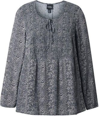 Ulla Popken Druckbluse Smokbluse Bindeband Rundhals Langarm