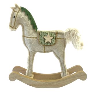 Creativ Home Schaukelpferd auf Holzbasis ca. 15cm Creme-wei&szlig;. Nostalgiepferd Winterdeko Weihnachtsdeko Fensterdekoration Pony