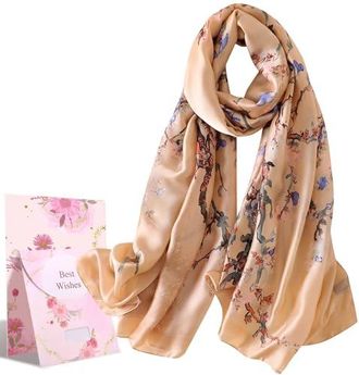 Heekpek Foulard Femme Foulards en Soie de Mûrier Soie Foulard Imprimé Echarpe Foulard Leopard Wraps Satin Joli Fleur Châle Long