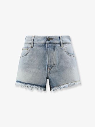 Loewe Paulas Ibiza-Blue denim bermuda shorts with frayed edges - LOEWE - gender_Woman