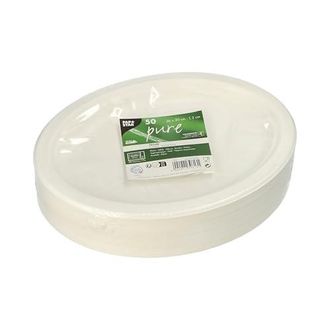 Papstar Lot de 50 assiettes ovales en canne &agrave; sucre &laquo; Pure &raquo; - 26 x 20 x 2 cm - Blanches