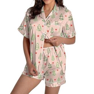 Generic Pyjama de Noël pour femme - Court - Pyjama de Noël pour femme - Manches courtes - Avec boutonnière - Deux pièces - Confortable - Vêtement de maison - 