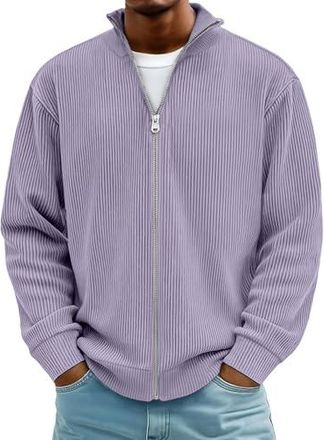 Generic Pull à col rond pour homme, chemise côtelée texturée, col montant, fermeture éclair, veste ample, mode automne, manches longues, sweat-shirt décontrac
