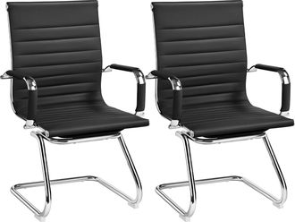 Yaheetech Besucherstuhl Konferenzstühle freischwinger stühle mit armlehne Bürostühle Esszimmerstuhl 2 Stück für Konferenz-Raum/Wartezimmer/Büro/Esszimmer Schwar