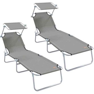 vidaXL Vidaxl - Sonnenliege 2-Person 2 pcs Grau 58 x 188 x 77cm Stoff