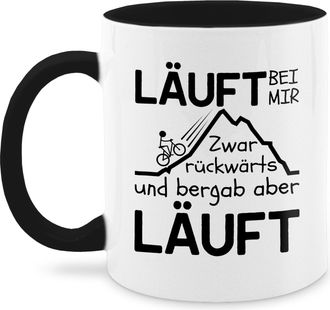 Shirtracer Tasse Tassen 325ml - Statement Spr&uuml;che - L&auml;uft bei mir - schwarz - 325 ml - Schwarz - f&uuml;r die arbeit spruchtasse sarkasmus bergab kaffeetasse lustige 