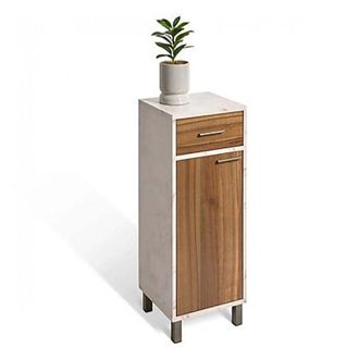 PEGANE Meuble bas avec tiroir et porte fermeture soft close, coloris marron/blanc - Longueur 32 x Profondeur 30 x Hauteur 78 cm
