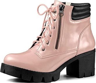 Allegra K Bottes de combat &agrave; lacets et fermeture &eacute;clair pour femme Rose, rose, 39.5 EU