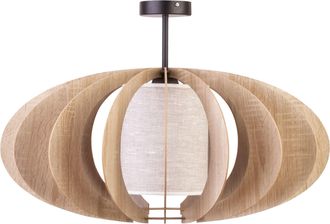 Licht-Erlebnisse Deckenleuchte Esstisch TARIRO Holz Eiche Beige Stoff dekoratives Licht E27 Ø44cm runde Deckenlampe Wohnzimmer