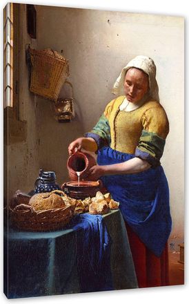 Pixxprint Johannes Vermeer - Das Milchmädchen, Größe: 120x80cm, Leinwandbild, fertig gespannt, Wandbild, Dekoration, Kunstdruck, kein Poster