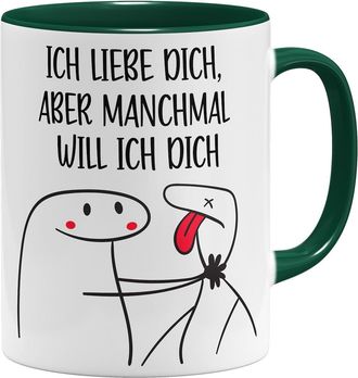 OM3 witzige Liebestasse Kaffee-Tasse mit Spruch - ich liebe dich aber manchmal will ich dich XX - Partnertasse | Keramik Becher | 325ml | Beidseitig Bedru
