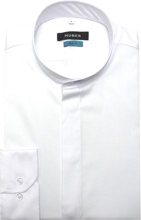 Huber Herren Stehkragenhemd Slim Fit Verd. Knopfleiste wei&szlig; XXL