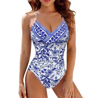 Generic Maillot de bain une pi&egrave;ce pour femme - Push Up - Couleur unie - Rembourr&eacute; - Contr&ocirc;le du ventre - Imprim&eacute; - Vintage - Vacances - V&ecirc;tements de bain pour