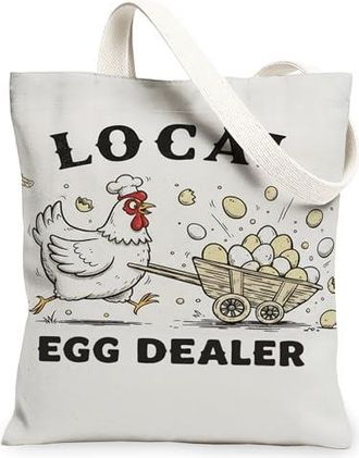 Generic Sacs fourre-tout en toile motif animal de la ferme, sacs d&eacute;picerie r&eacute;utilisables, l&eacute;gers et lavables avec bandouli&egrave;re d&eacute;t&eacute; rustique, blanc, 13x15 Inch