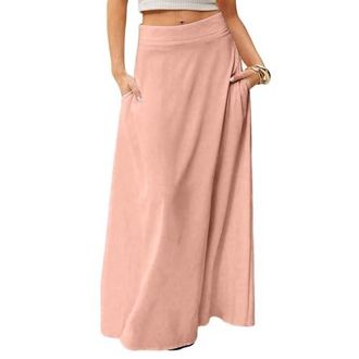 Generic Jupe longue avec motif floral pour femme, jupe maxi fluide &agrave; taille haute et motif floral, pour femme, jupe normale et tendance, Rose, XXL