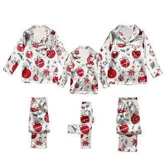 Generic Ensemble de pyjama de Noël pour la famille - Imprimé renne amusant - Manches longues - Boutons en satin - Doux et confortable - Pour les fêtes de Noël