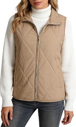 Generic Gilet matelass&eacute; sans manches pour femme avec fermeture &eacute;clair et col montant rembourr&eacute;, kaki, XXL