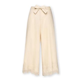 Elena Miro Gek&uuml;rzte Leinenhose mit Spitze - - Trousers - Damen - Beige - 7XL