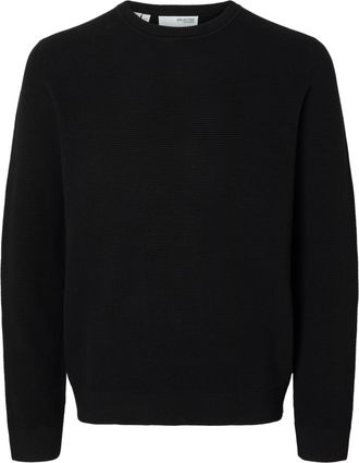 Selected SELETED HOMME Herren SLHROSS LS Knit Structure Crew Neck NOOS Strickpullover, Black, X-Large