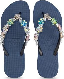 UZURII | Precious Colorful Bloom - Marineblauw | Tongs pour femme | Sandales confortables et &eacute;l&eacute;gantes faites &agrave; la main | Pour int&eacute;rieur et ext&eacute;rieur 37/38