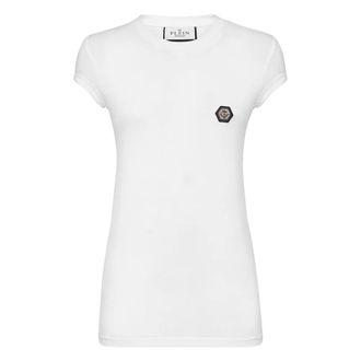 Philipp Plein Femme, Tops, Blanc, Taille: 42 FR T-Shirt Col Rond Pure Fit Hexagon