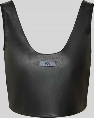 Karo Kauer Top mit Label-Badge in Leder-Optik