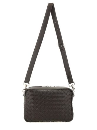 Bottega Veneta Unisex Shoulder Bag Intracciated Brown Calfskin