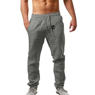 Generic Pantalon en lin pour hommes &eacute;t&eacute; : pantalon de plage avec taille &eacute;lastique pantalon d&eacute;t&eacute; avec imprim&eacute; pantalon d&eacute;contract&eacute; pantalon en tissu l&eacute;ger resp