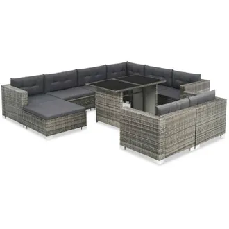 vidaXL 10-tlg. Garten-Lounge-Set mit Auflagen Poly Rattan Grau vidaXL