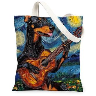Generic Doberman Sac fourre-tout r&eacute;utilisable en toile pour faire du shopping Motif guitare &eacute;toil&eacute;e 33 x 38 cm
