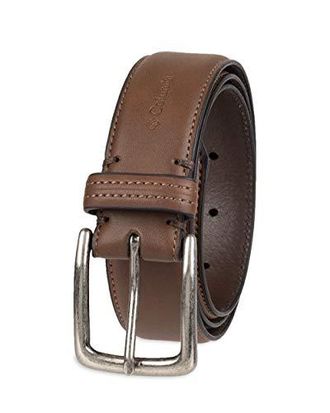Columbia Mens Trinity Logo Belt-Casual Dress with Single Prong Buckle for Jeans Khakis, Brown, Small (30-32)