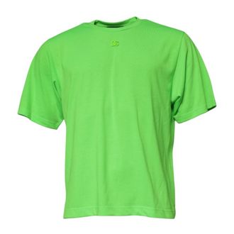 Dolce & Gabbana Neon Gr&uuml;nes Logo T-Shirt mit Rundhalsausschnitt - - Tops - Herren - Gr&uuml;n - 2XL