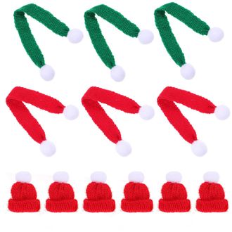 Angoily 12 St&uuml;ck Strickm&uuml;tzen und Schal Kleiner Weihnachtsm&uuml;tzen und Strickschals In Rot und Gr&uuml;n Weihnachtliche Flaschendeko f&uuml;r Party und Basteln