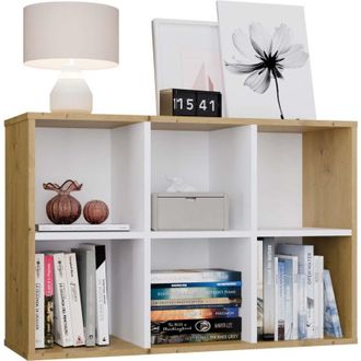 Topeshop MALAX - &Eacute;tag&egrave;re &agrave; compartiments 2x3 ch&ecirc;ne artisan blanc pour salon 90x60x30 cm