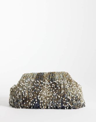 Asos Hochwertige, bunte Clutch mit Rahmen, verzierten Fransen und abnehmbarem Kettenriemen-Mehrfarbig
