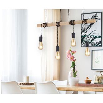 Trio Leuchten Trio Lighting - Ausgefallene Balken Pendelleuchte brody 4 flammig mit Holzbalken 85cm breit